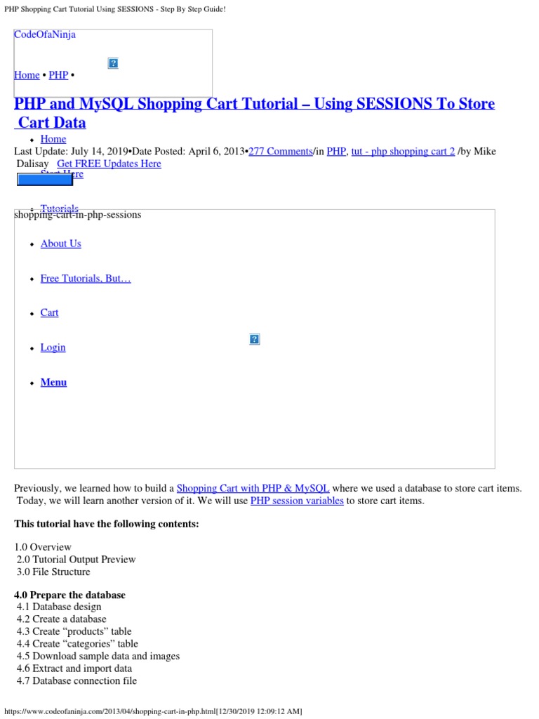 PHP Shopping Cart Tutorial Using SESSIONS - Step by Step Guide! | PDF ...