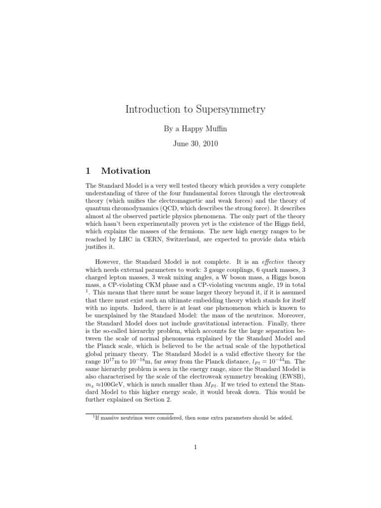 Introduction To Supersymmetry: 1 Motivation | PDF | Standard Model ...