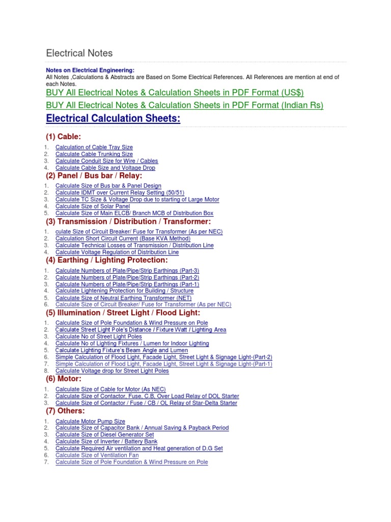 Electrical Calculation Sheets Overview | PDF | Transformer | Electric ...