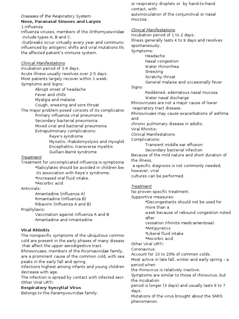 Upper Respiratory Diseases Pdf Influenza Common Cold
