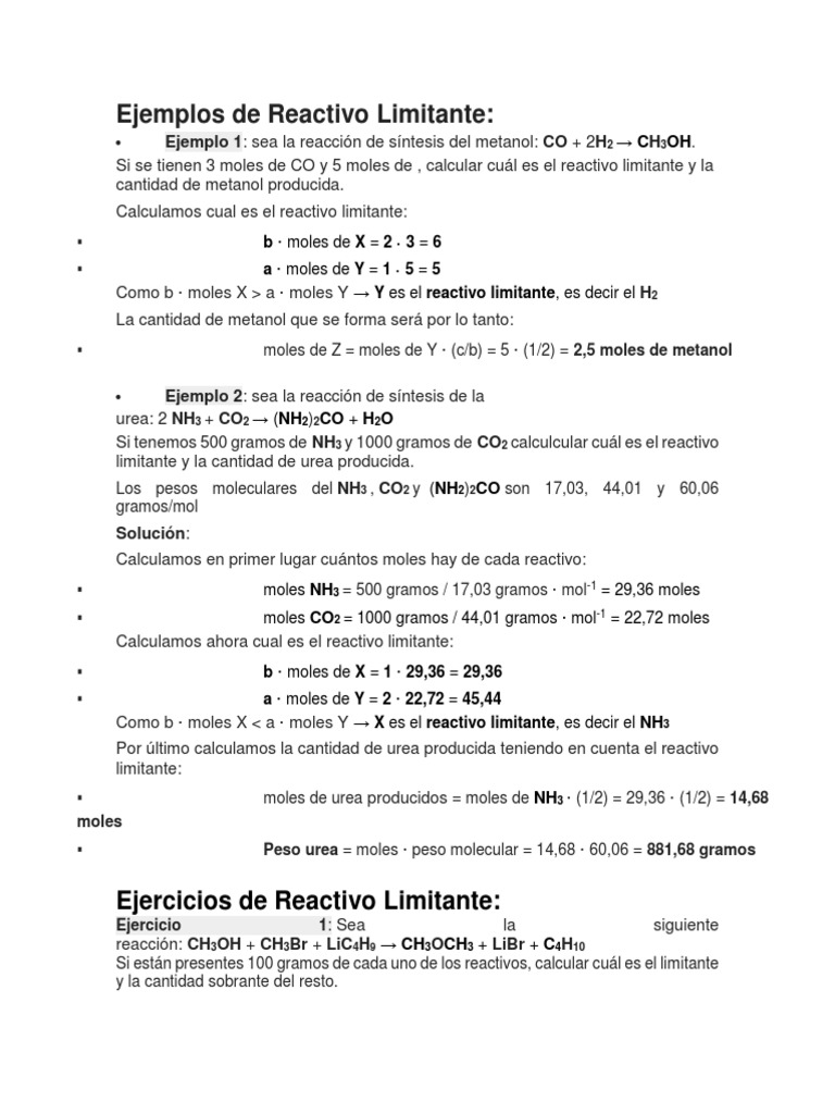 Ejemplos de Reactivo Limitante | PDF