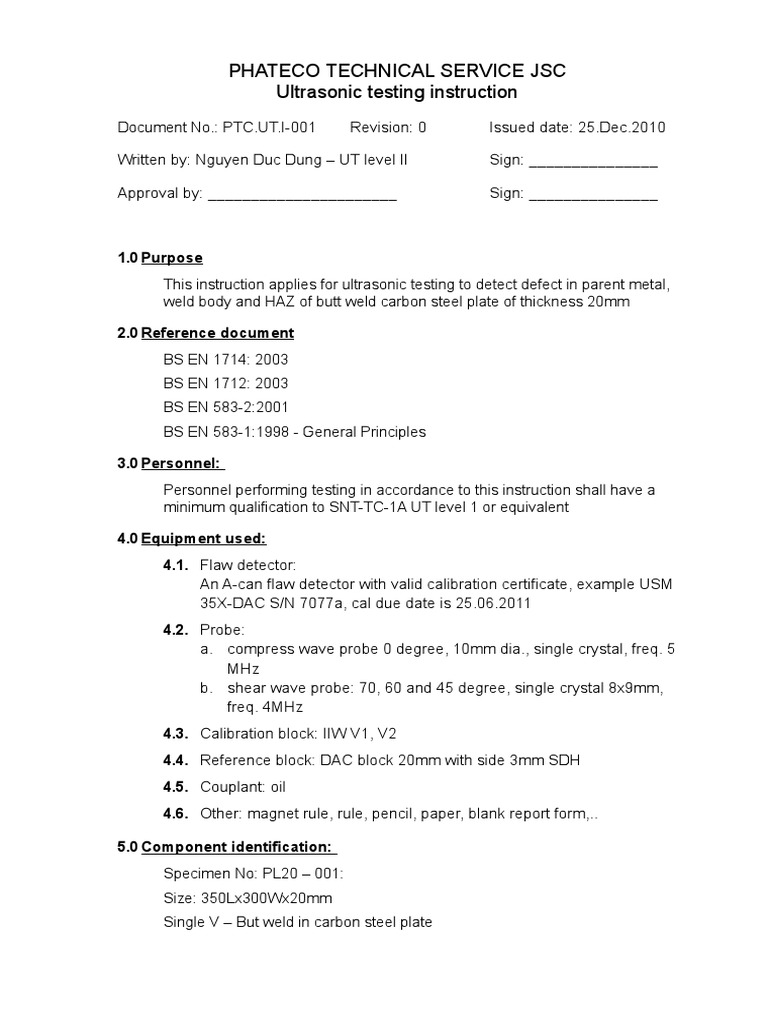 Sample of UT Instruction | PDF | Nondestructive Testing | Welding