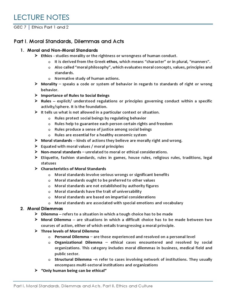 Lecture Notes GEC 7 | PDF | Value (Ethics) | Morality