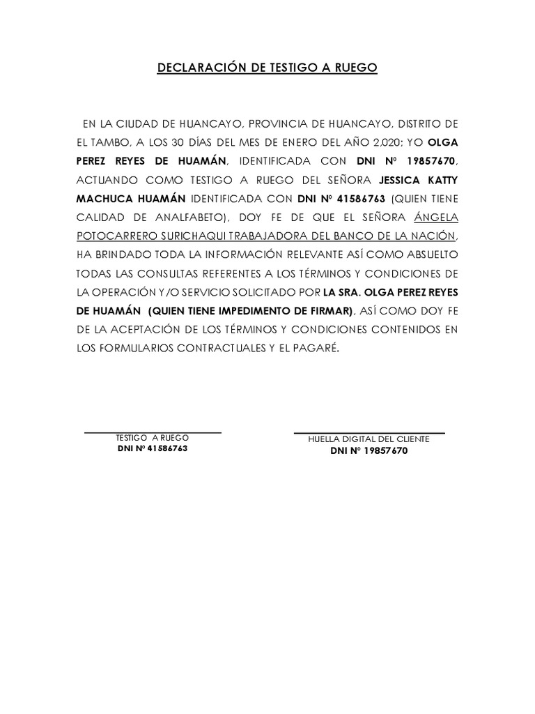 Declaración de Testigo A Ruego | PDF