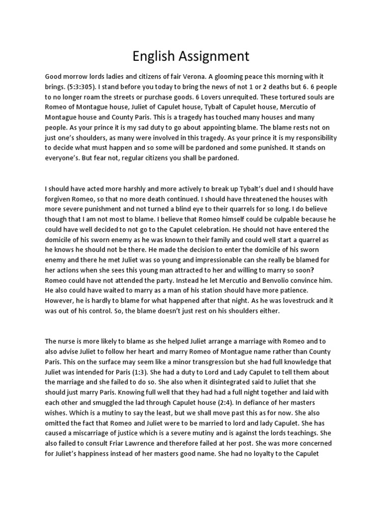 English Romeo and Juliet Prince Speech | PDF | Characters In Romeo And ...
