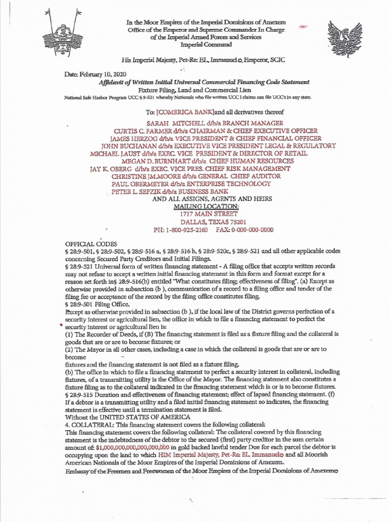 Ucc 1 Financing Statement Comerica Moor Empires | PDF