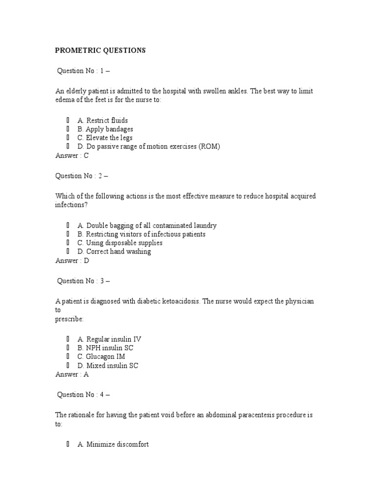 Prometric Nursing Exam Practice Questions | PDF | Intravenous Therapy ...