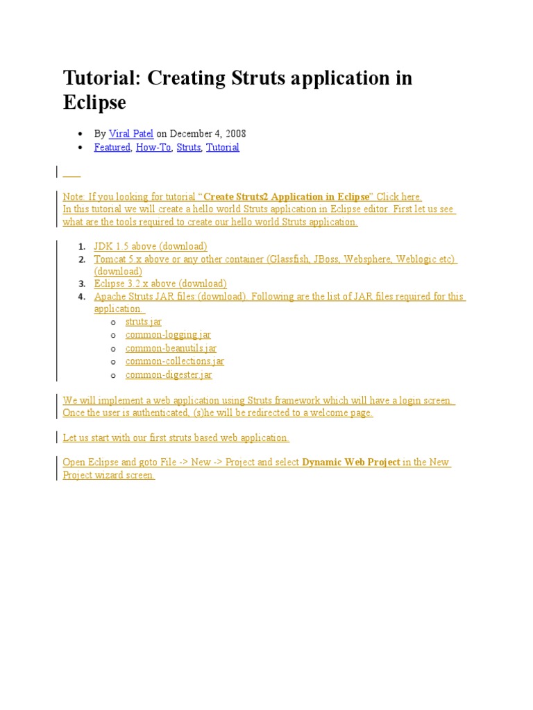 Tutorial: Creating Struts Application in Eclipse | PDF | Java Servlet | Software Development