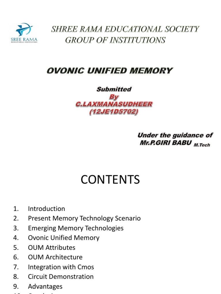 Ovonic Unified Memory PPT1 | PDF | Random Access Memory | Semiconductor Devices