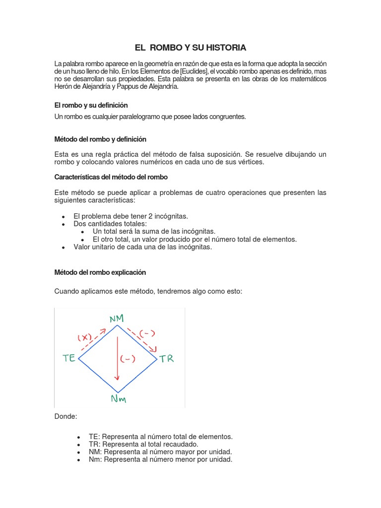 Método del rombo: ejercicios y fórmulas | PDF | Enseñanza de matemática