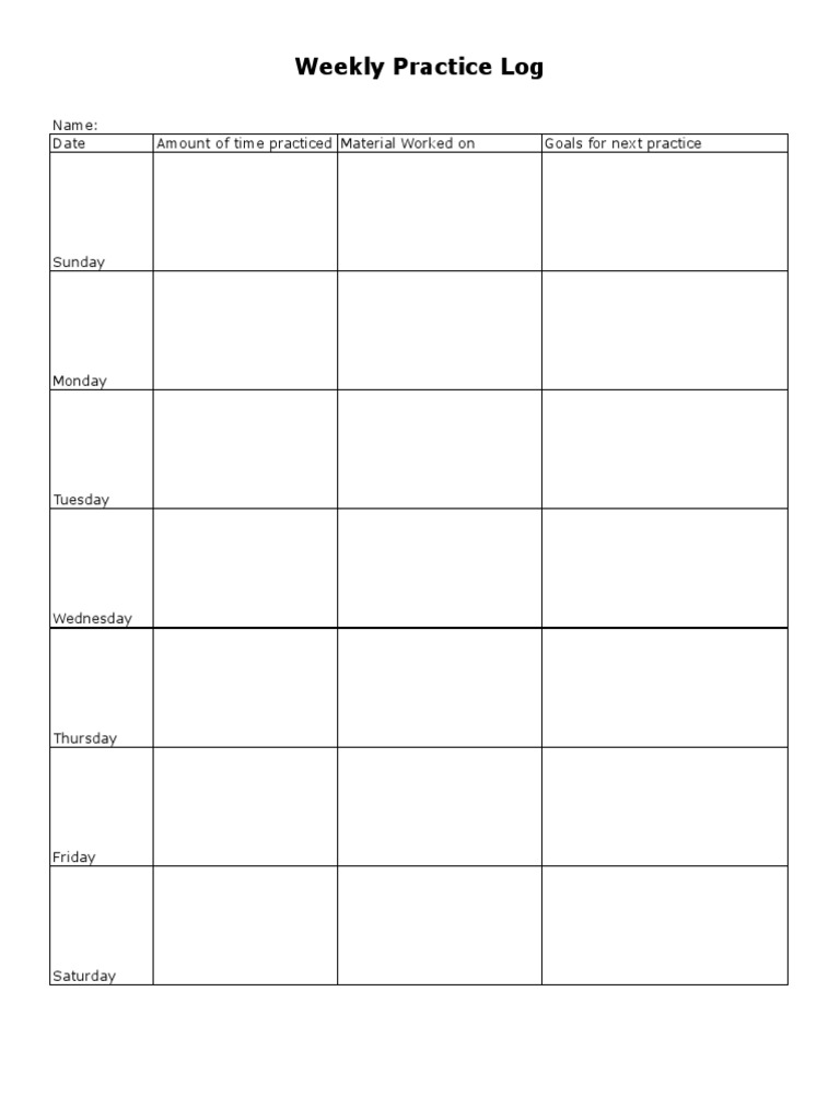 Weekly Practice Log Template PDF | PDF