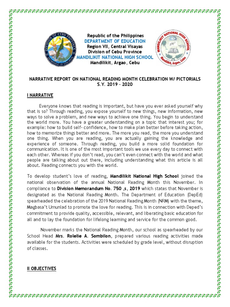 National Reading Month Celebration Narrative Report | PDF ...