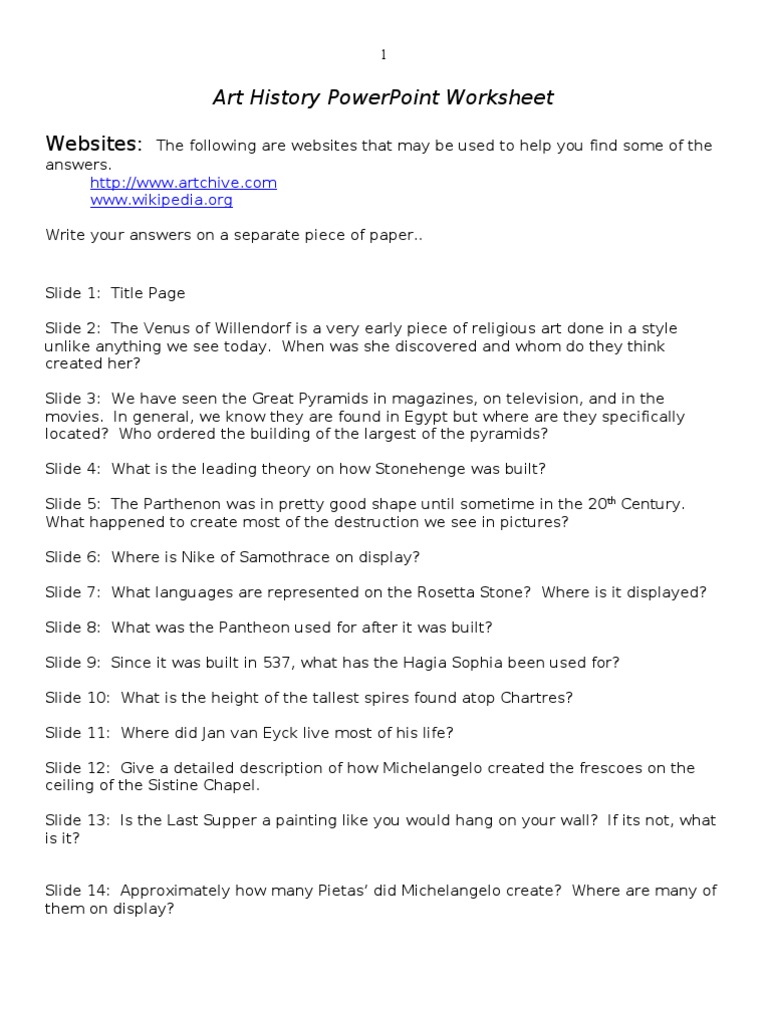 Art History Worksheet Overview | PDF | Édouard Manet | Paintings