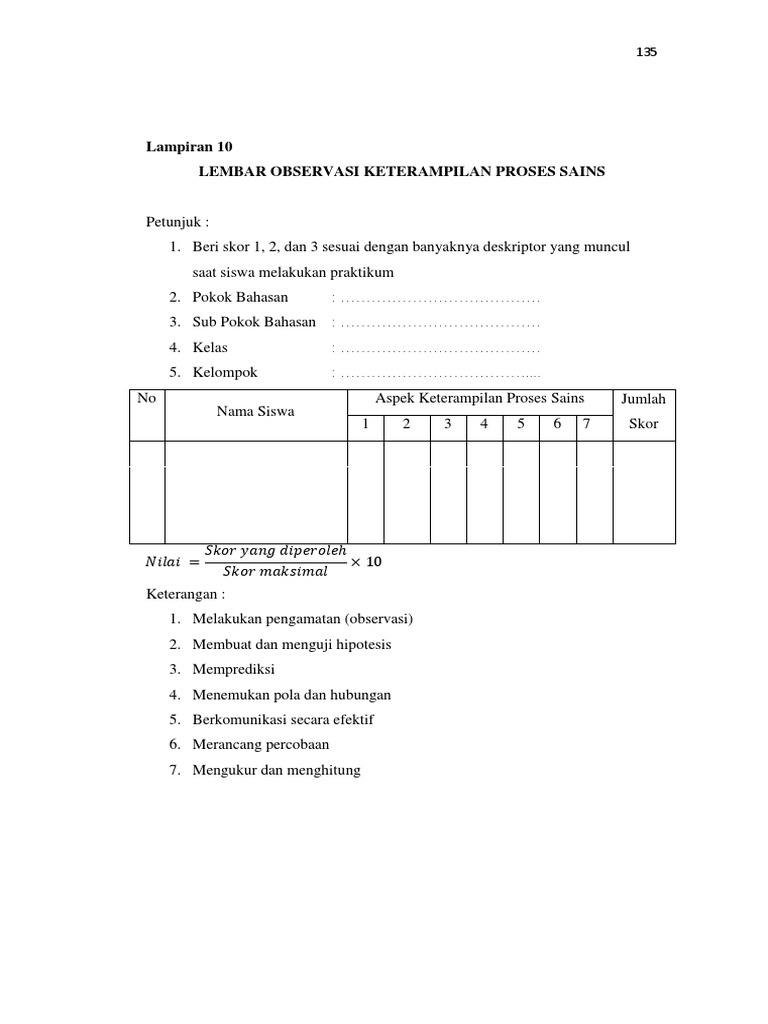 Lamp 10 Lembar Observasi Dan Rubrik | PDF