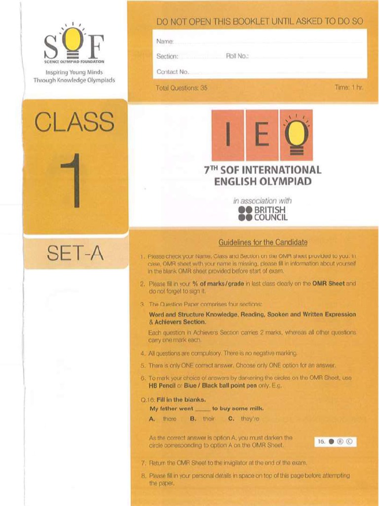 IEO 7th SOF Set-A Class-1 | PDF