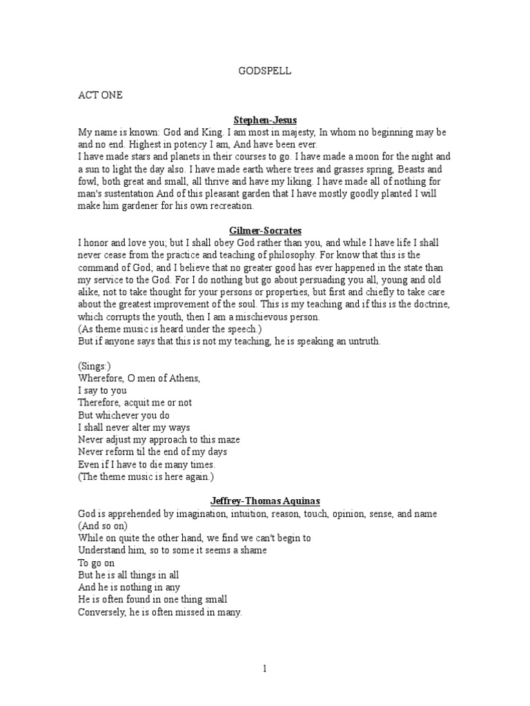 Godspell Act 1 No Stage Directions Lines Only | PDF | Heaven