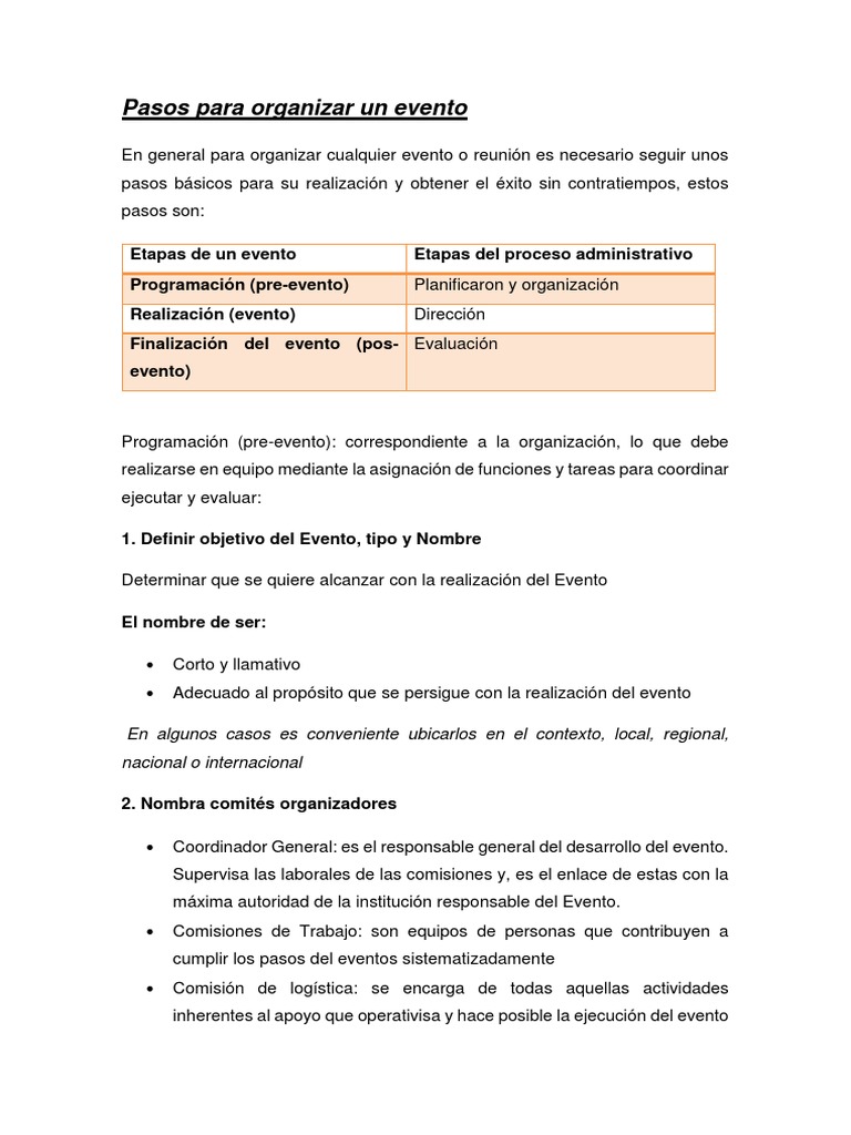 Pasos para Organizar un Evento Exitoso | PDF | Logística | Business