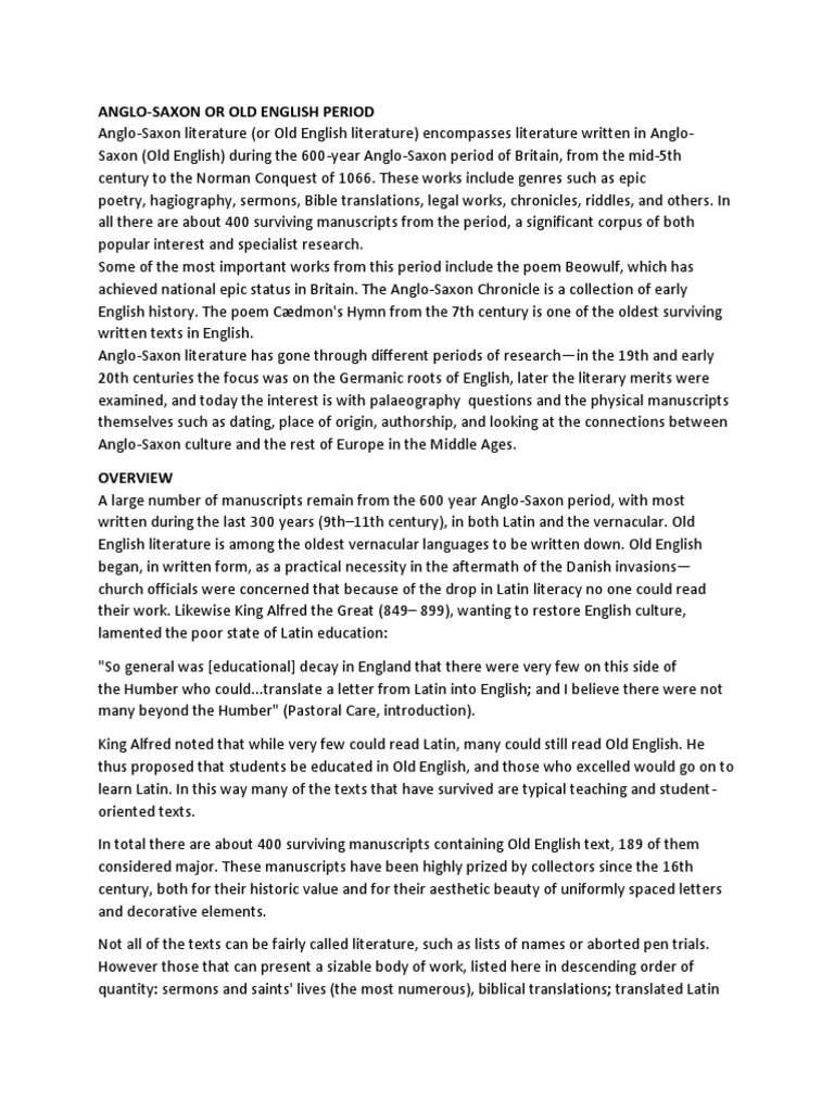 Anglo-Saxon Old English Period | PDF | Anglo Saxon England | Poetry