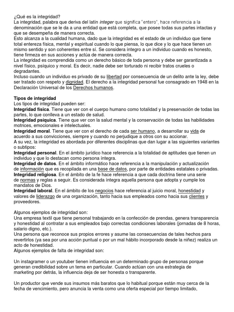 Qué Es La Integridad | PDF | Moralidad | Derechos humanos