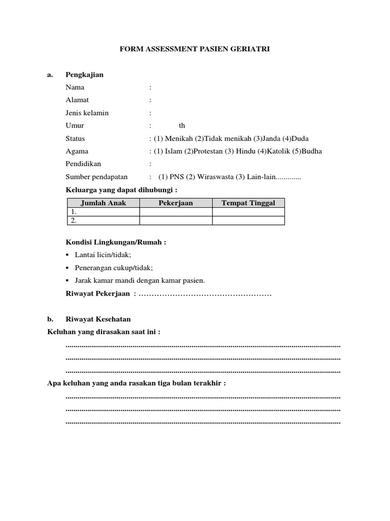 Form Assessment Pasien Geriatri | PDF