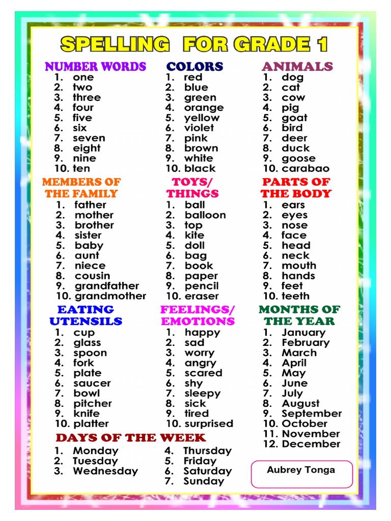 Spelling For Grade 1 | PDF