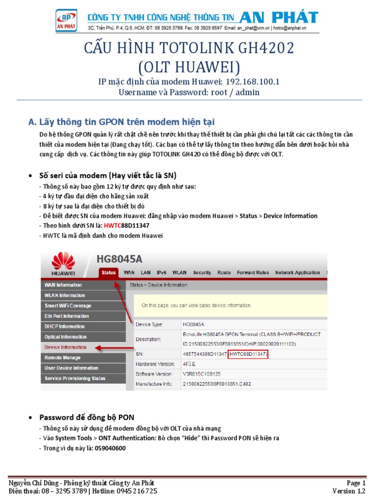 Cấu hình TOTOLINK GH4202 | PDF