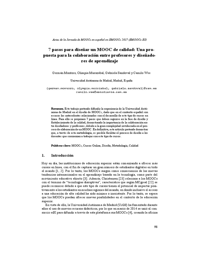 7 Pasos para Diseñar Un MOOC de Calidad | PDF | Curso abierto masivo en linea | Evaluación