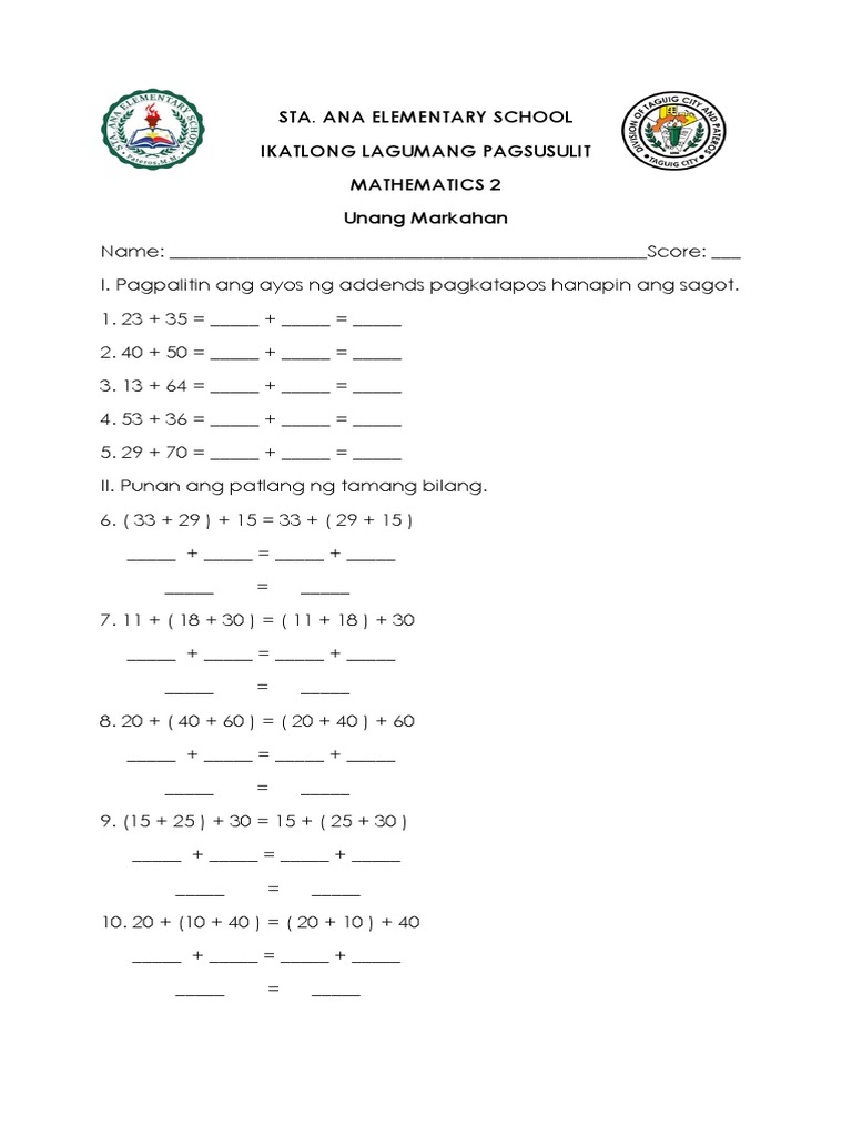 3rd Sum W TOS MTB, ENG, MATH, FIL & MAPEH | PDF