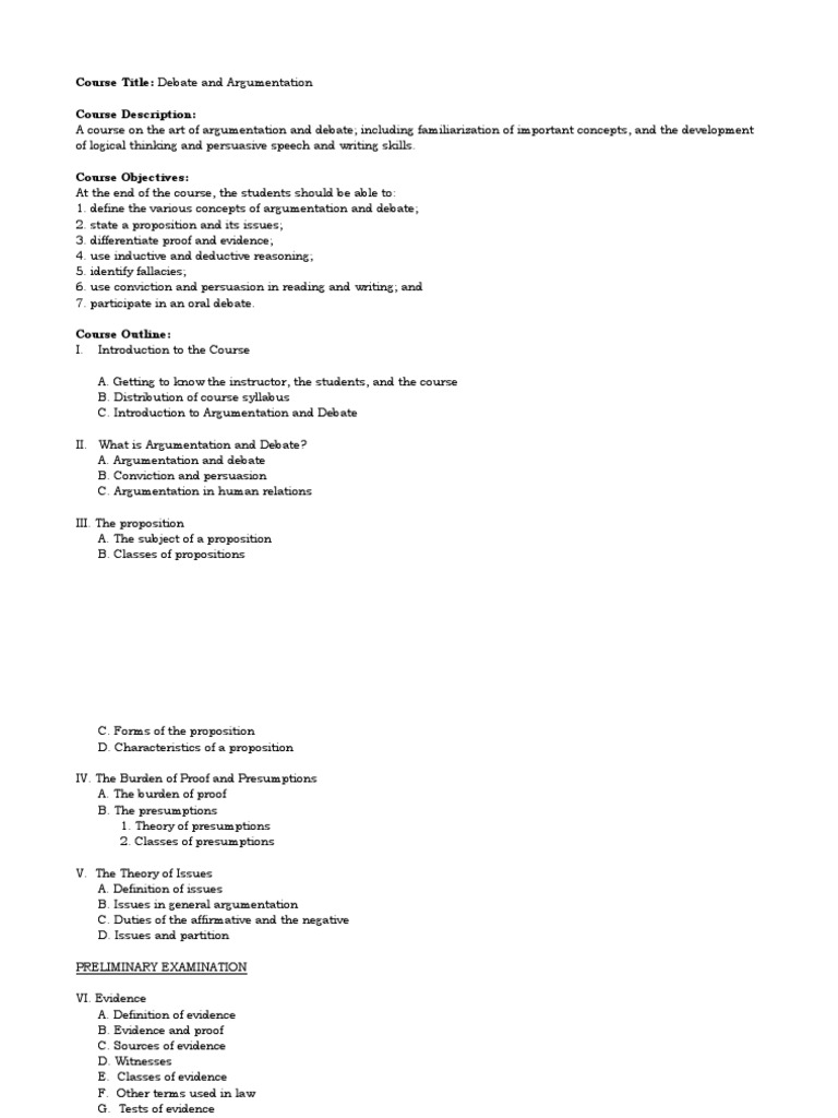 Argumentation and Debate Course Syllabus | PDF | Argumentation Theory ...