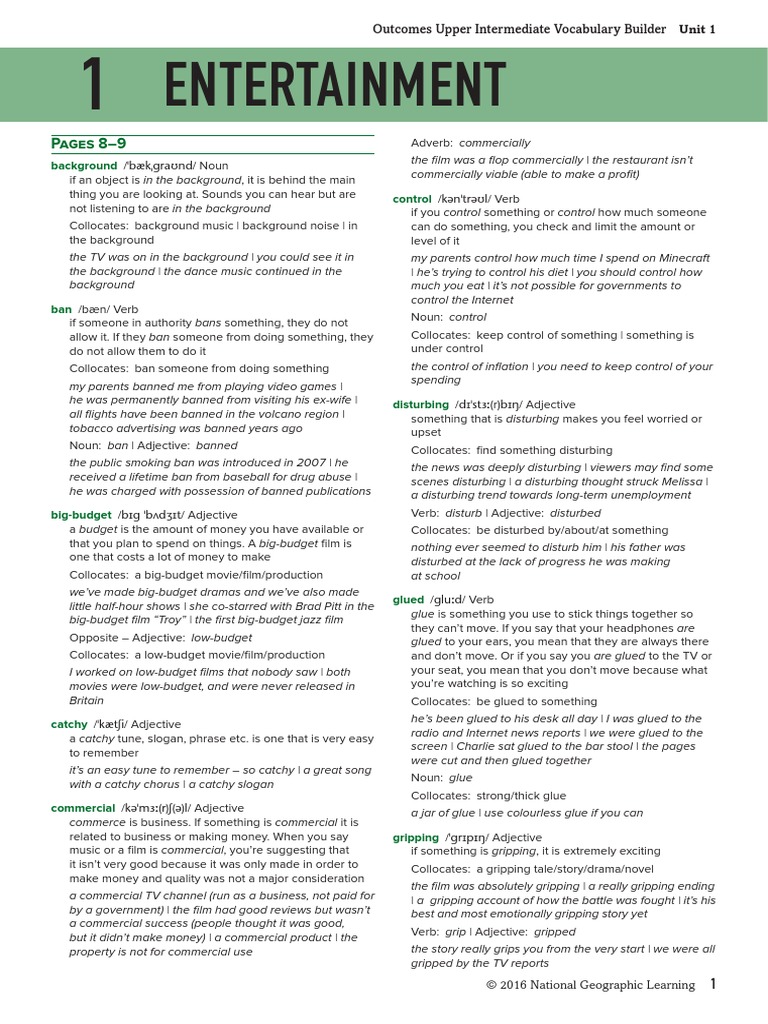 Outcomes UpperInt VocabBuilder Unit1 0 | PDF | Adjective | Adverb