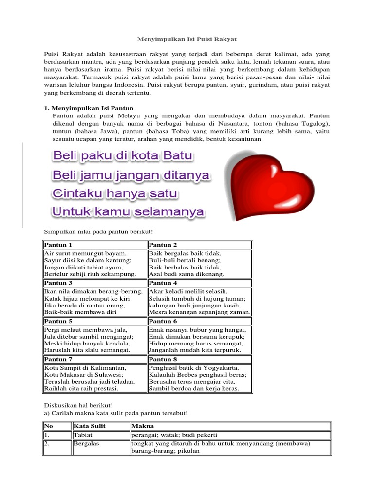 Menyimpulkan Isi Puisi Rakyat | PDF
