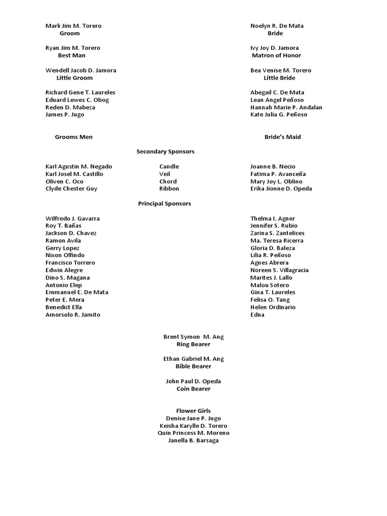 Guest List | Download Free PDF | Wedding Ceremony Participants | Wedding