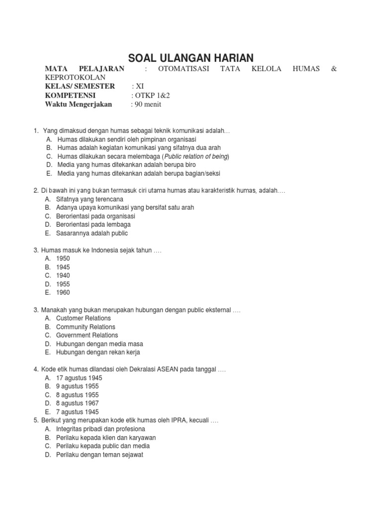 Soal Ulangan Harian | PDF