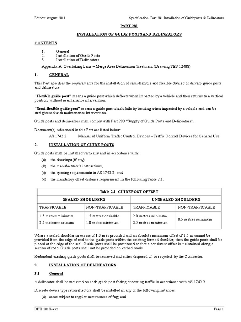 Part281 Installation of Guide Posts and Delineators | PDF | Lane | Road ...