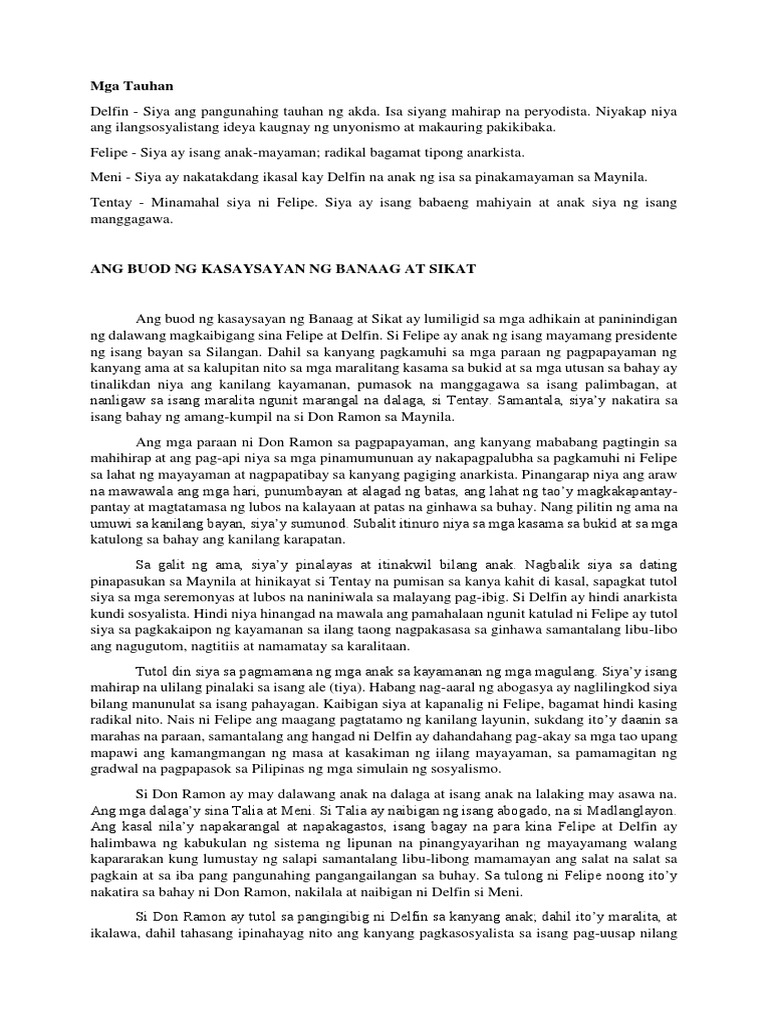 Mga Tauhan Banaag at Sikat | PDF