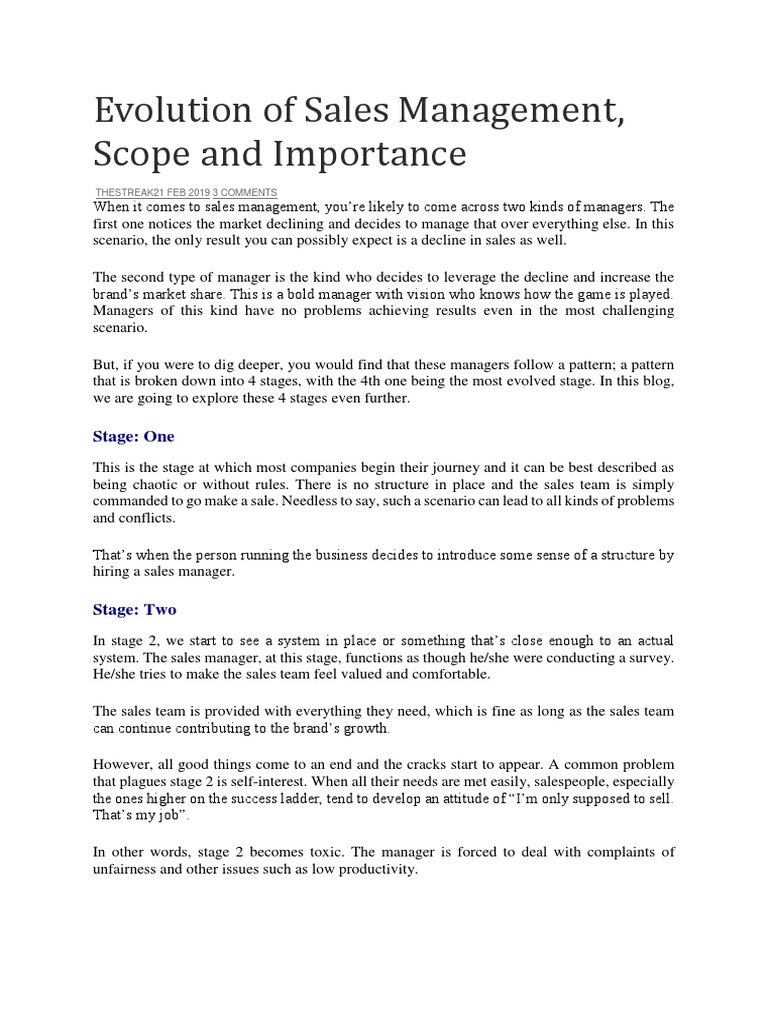 Stages in Sales Management Evolution | PDF | Sales | Marketing