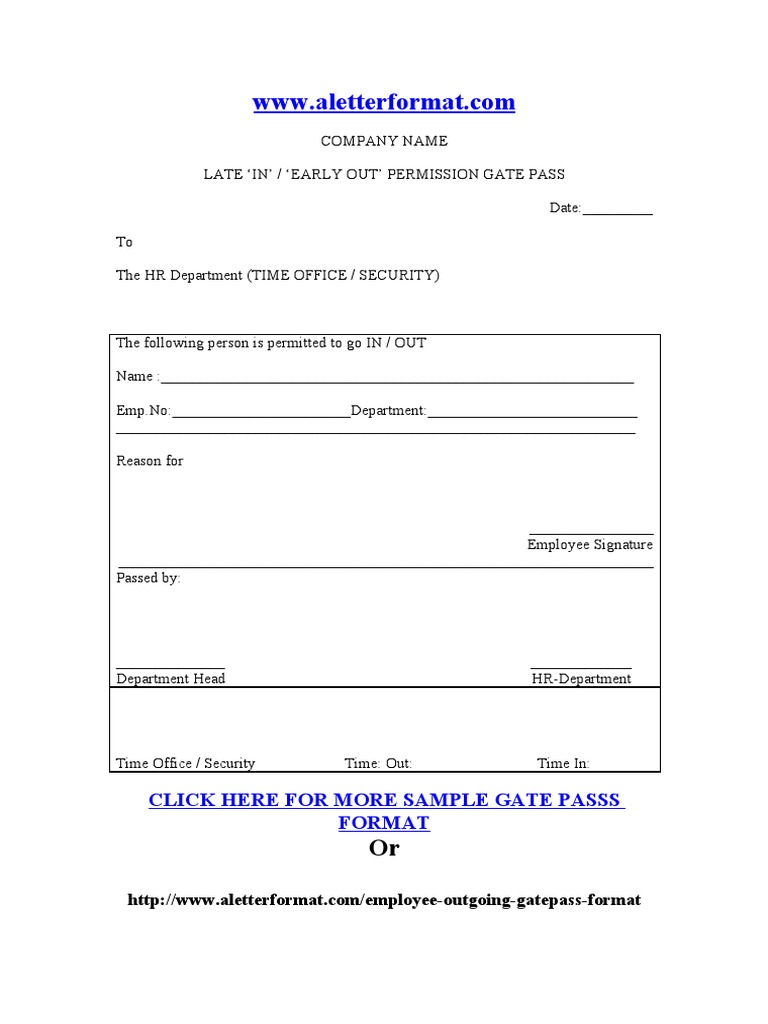 Employee Outgoing Gatepass Sample Format PDF | PDF | Employee | Business