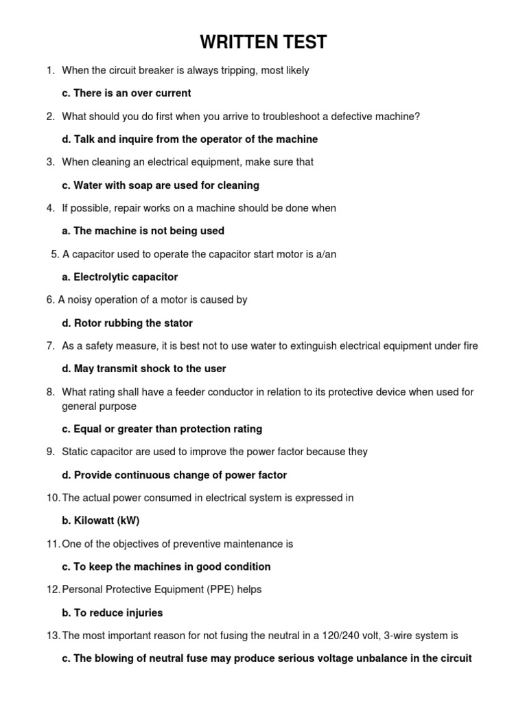Written Test Eim | PDF | Electric Motor | Fuse (Electrical)