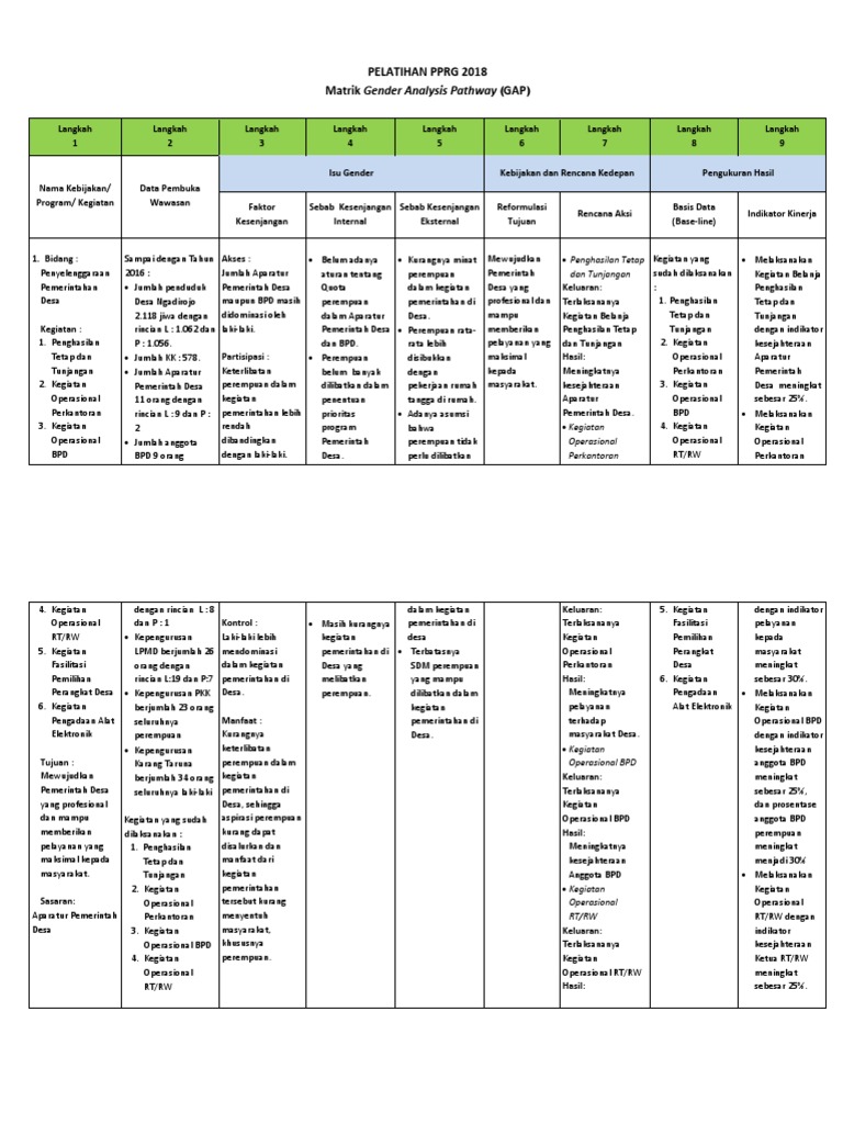Matrik Gender Analysis Pathway (GAP) | PDF
