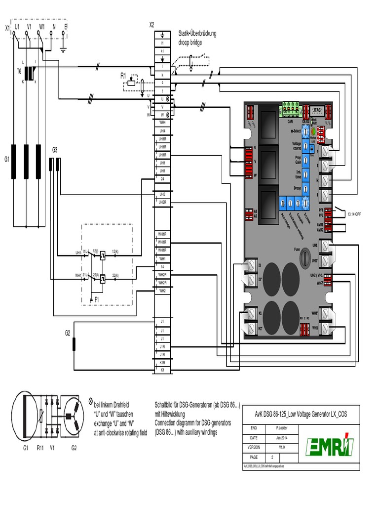 Connection Diagram for a Low Voltage Generator with Auxiliary Windings ...