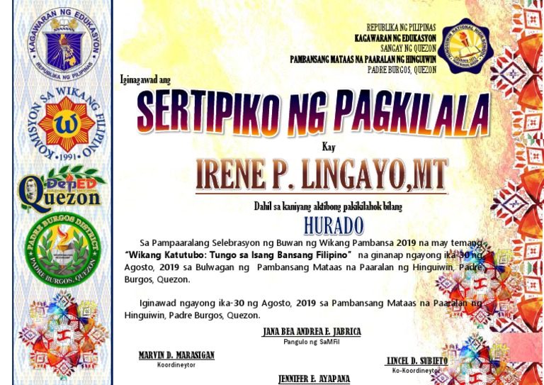 Sertipiko NG Pagkilala MGA HURADO | PDF