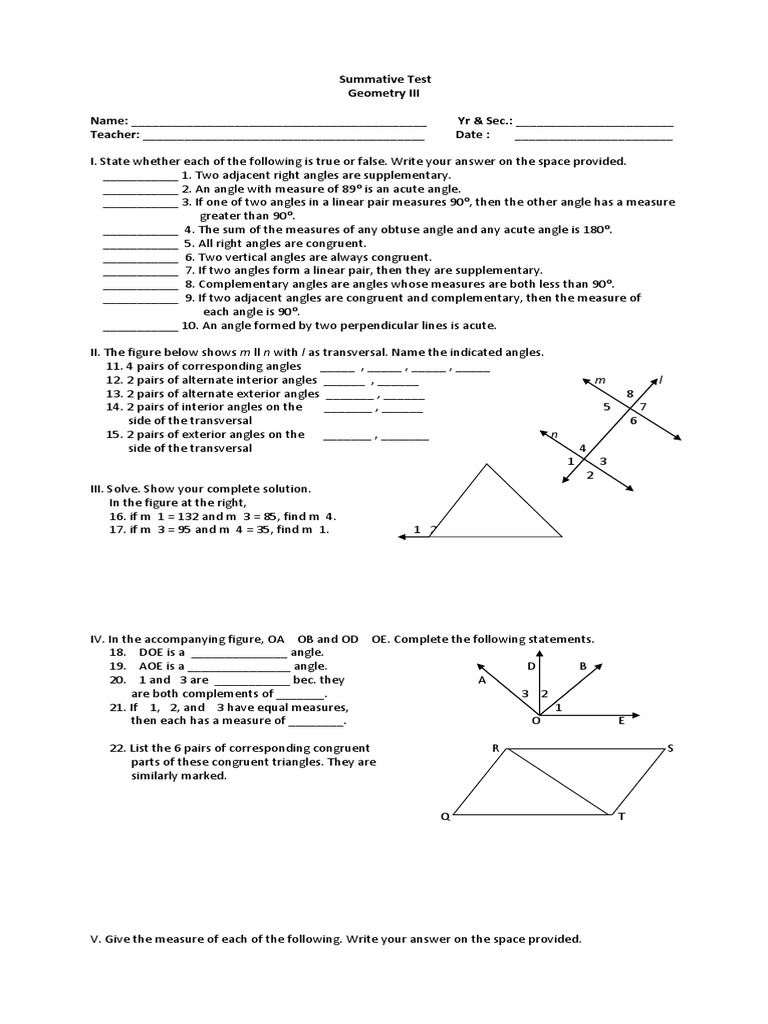 Summative Geometry | PDF | Angle | Triangle