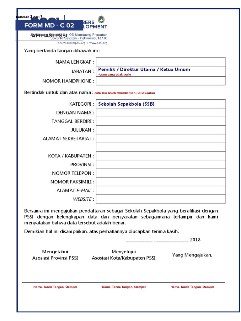 AFILIASI PSSI Form MD C 02 | PDF