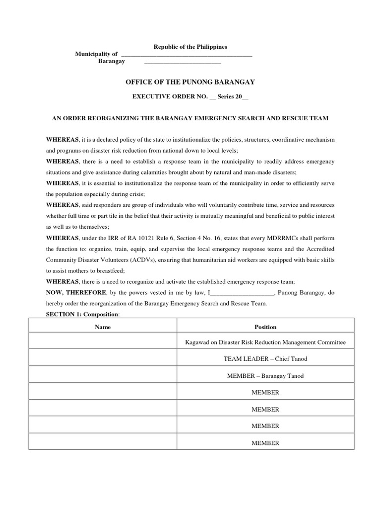 Barangay Emergency Response Team | PDF | Emergency | Public Sphere