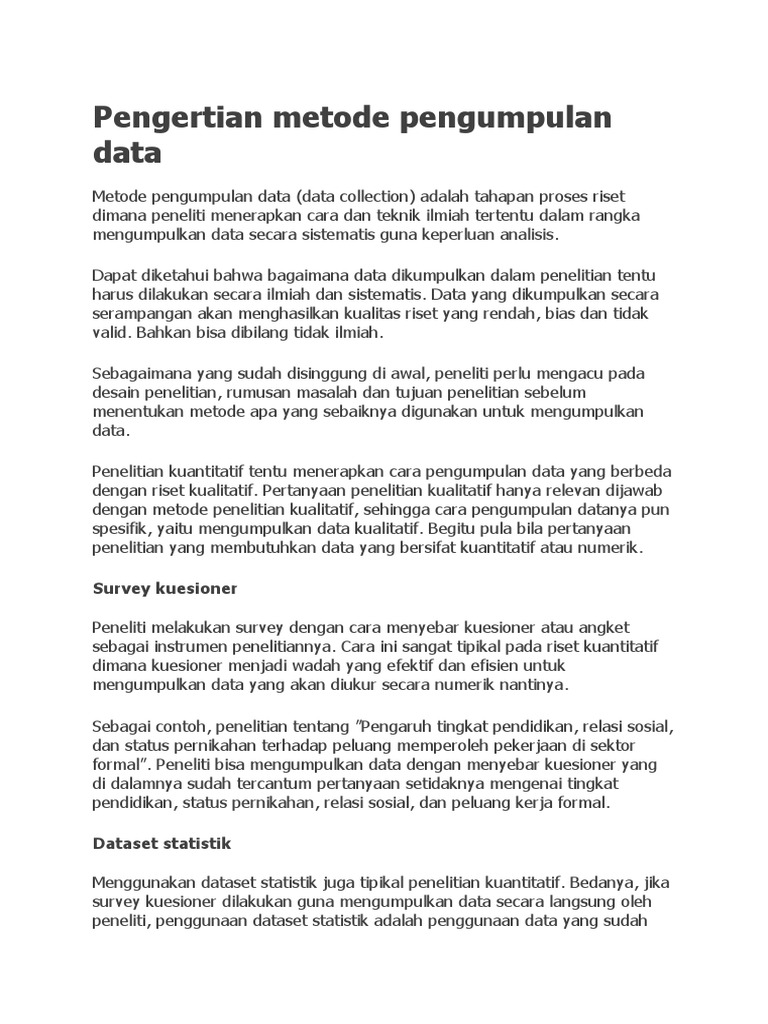 Pengertian Metode Pengumpulan Data | PDF