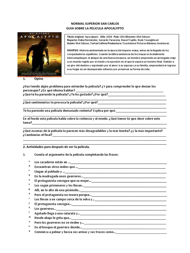 Guia de La Pelicula Apocalypto PDF | PDF