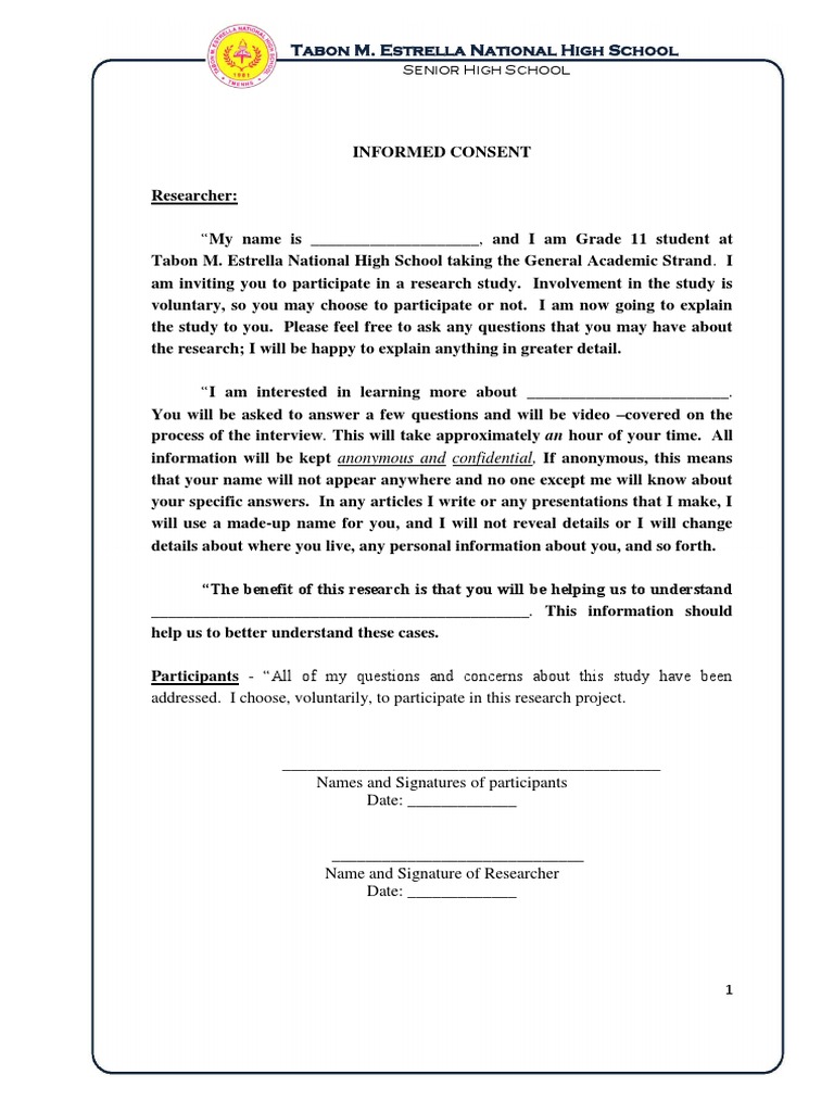 Informed Consent Form Research Study