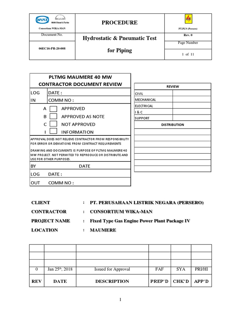 Hydrostatic & Pneumatic Testing Procedure | PDF | Leak | Pipe (Fluid ...