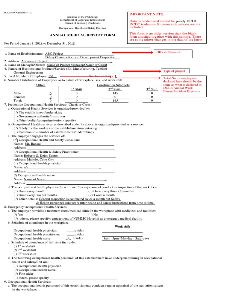 DOLE Annual Medical Report - Sample & Guide | PDF | Occupational Safety ...