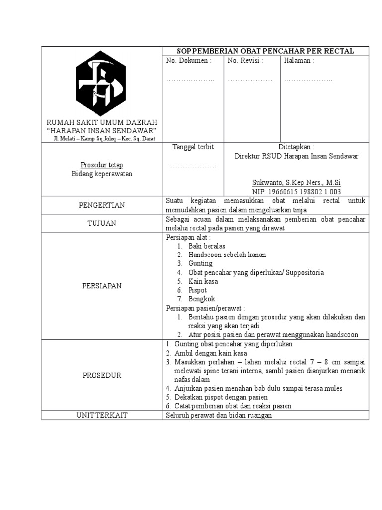Sop Pemberian Obat Pencahar Per Rectal | PDF